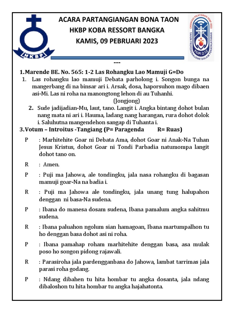 Acara Partangiangan Bona Taon HKBP Koba | PDF