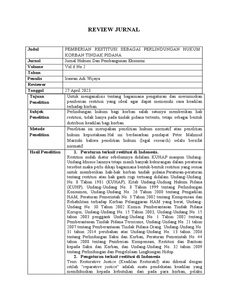 Restitusi: Perlindungan Korban Tindak Pidana | PDF