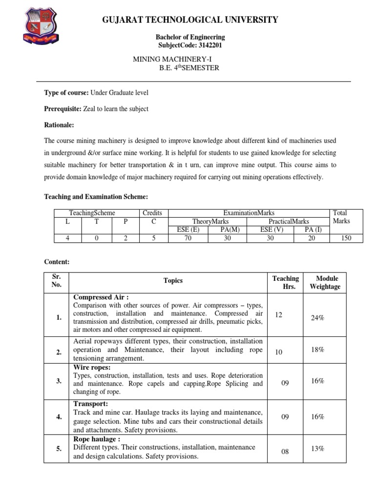 Mining Machinery Course Overview | PDF