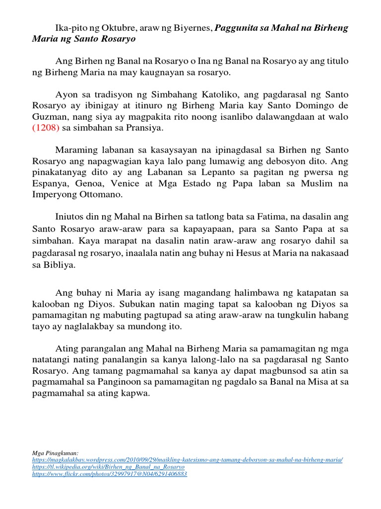 Katesismo - 10.07 Our Lady of The Most Holy Rosary | PDF