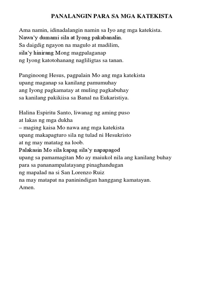 Panalangin para Sa Mga Katekista | PDF