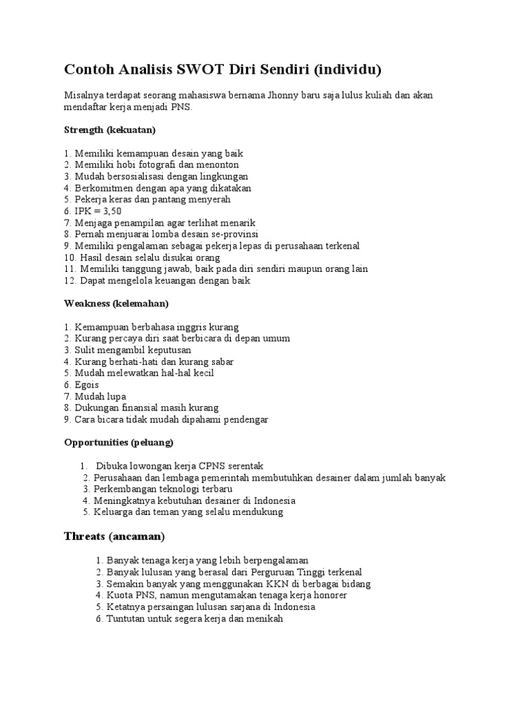 Analisis SWOT: Diri, Perusahaan, Usaha | PDF