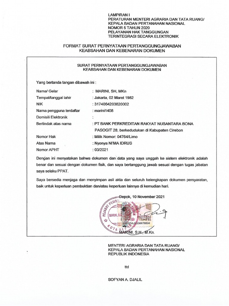 Surat Pernyataan Keabsahan Dokumen | PDF