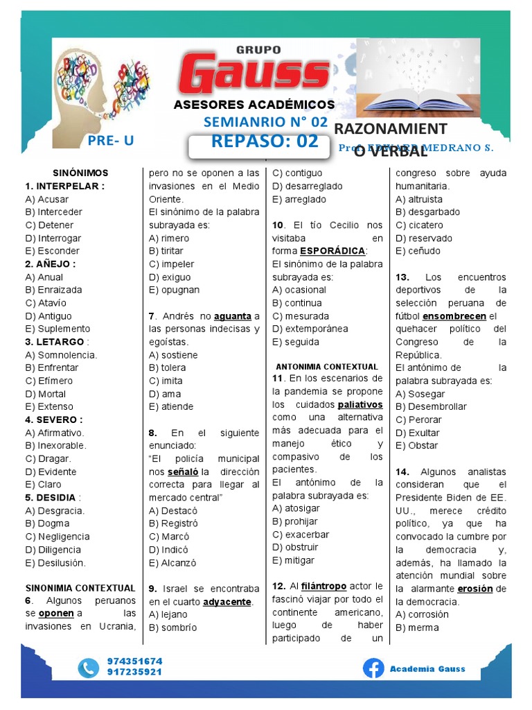 Repaso 2 Razonamiento Verbal | PDF