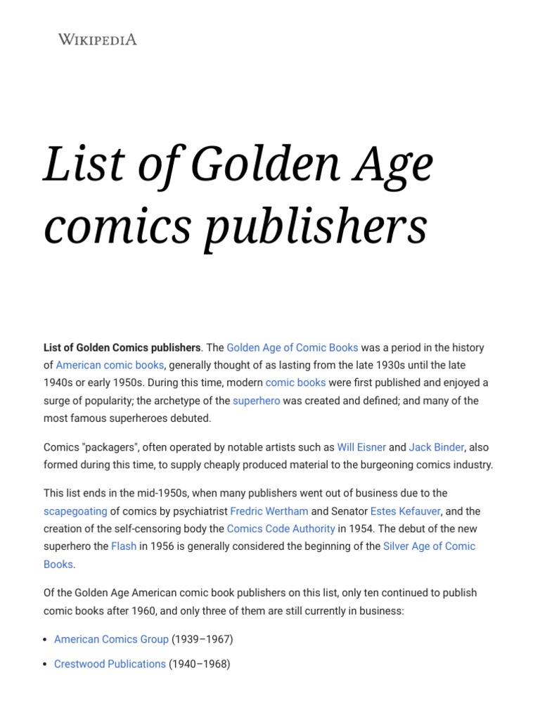 List of Golden Age Comics Publishers - Wikipedia | PDF | Golden Age Of ...