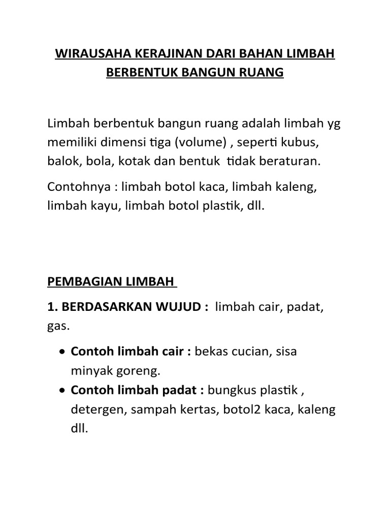 WIRAUSAHA KERAJINAN DARI BAHAN LIMBAH bangun ruang | PDF WIRAUSAHA KERAJINAN DARI BAHAN LIMBAH bangun ruang | PDF