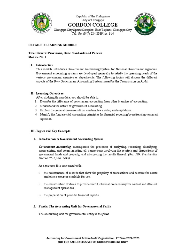 Module 1. General Provisions, Basic Standards and Policies | PDF | Fund ...