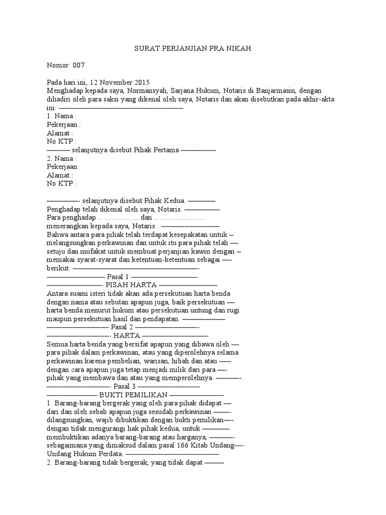 Surat Perjanjian Pra Nikah | PDF