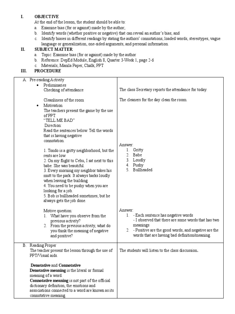Lesson Plan 3 | PDF | Bias | Stereotypes