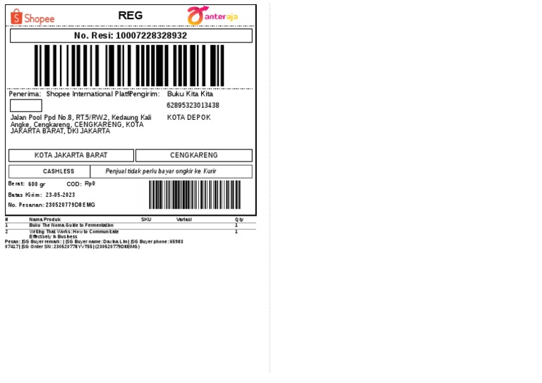 Contoh Label Pengiriman Paket Shopee | PDF | Pengelolaan Keuangan & Uang