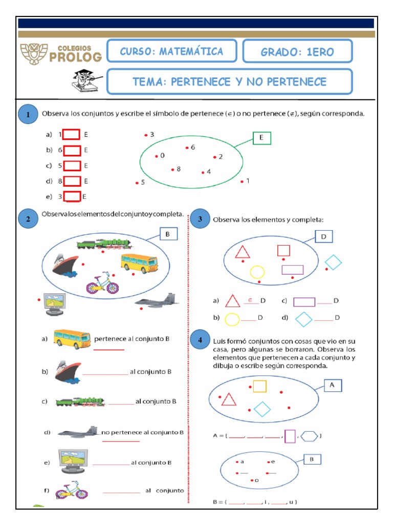 2° Ficha Matemática - Pertenece y No Pertenece | PDF