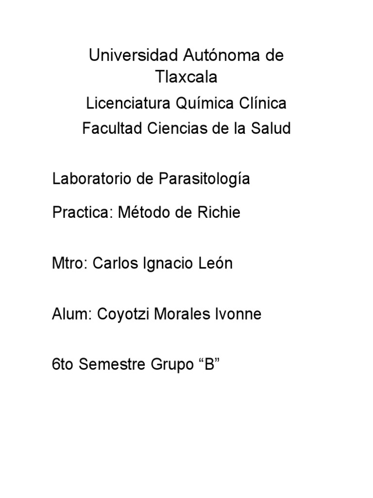 Practica Metodo de Richie | PDF | Heces | Especialidades Medicas