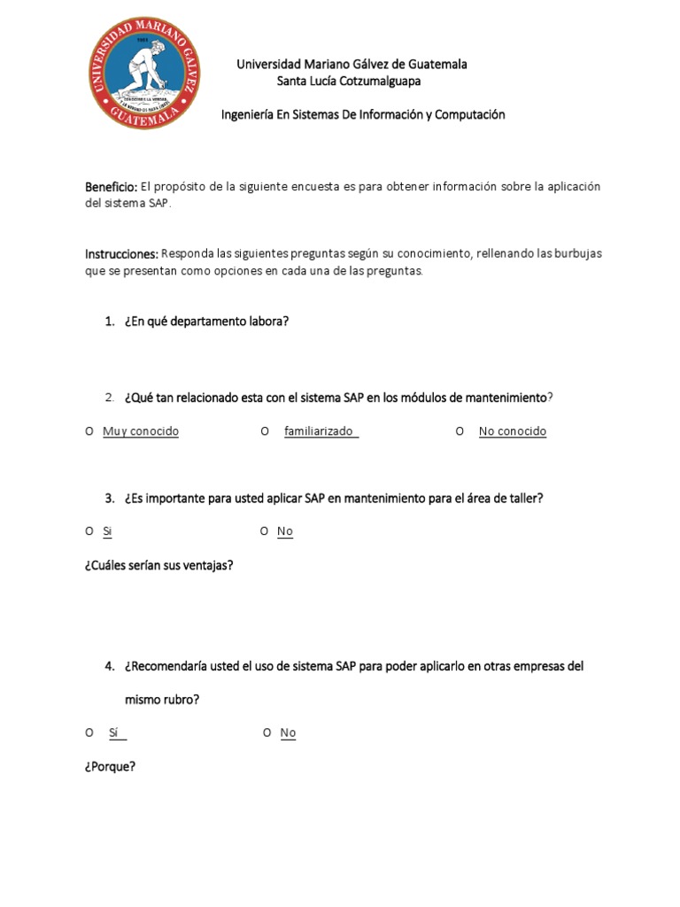 Encuesta Sobre Sistema Sap 2 | PDF