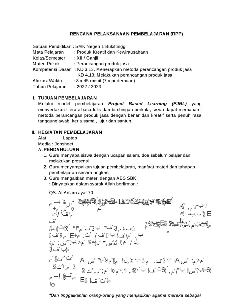 RPP - PJBL.PK Dpib SMKN 1 Bukittinggi | PDF