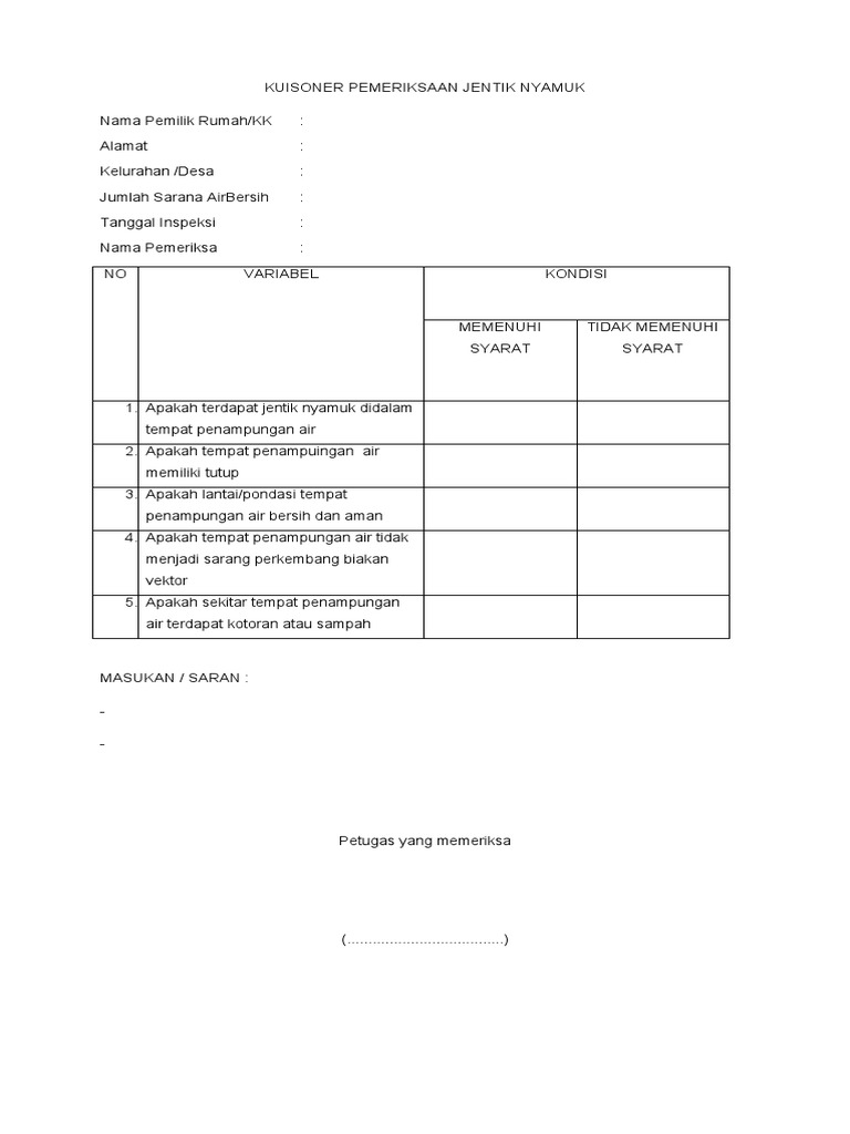 Form - Is Jentik Nyamuk | PDF | Griya & Taman