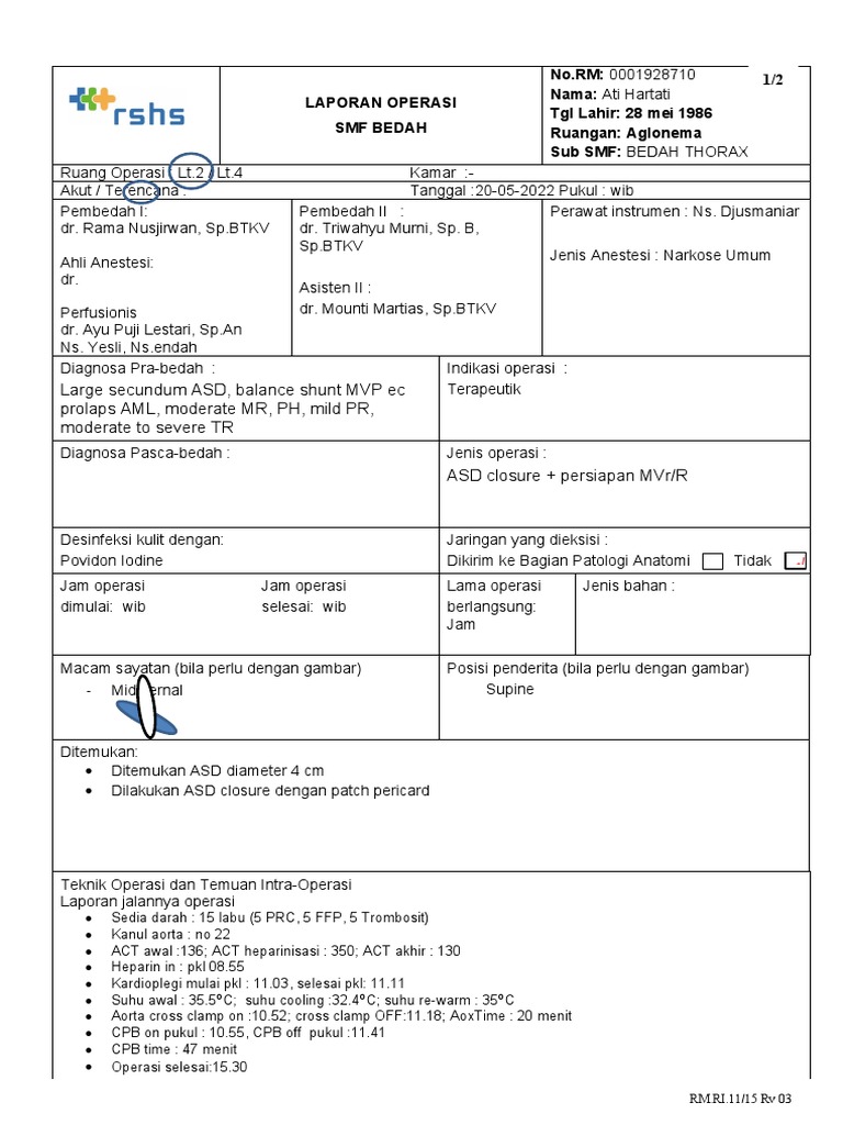 Laporan Operasi ASD Ati Hartati | PDF