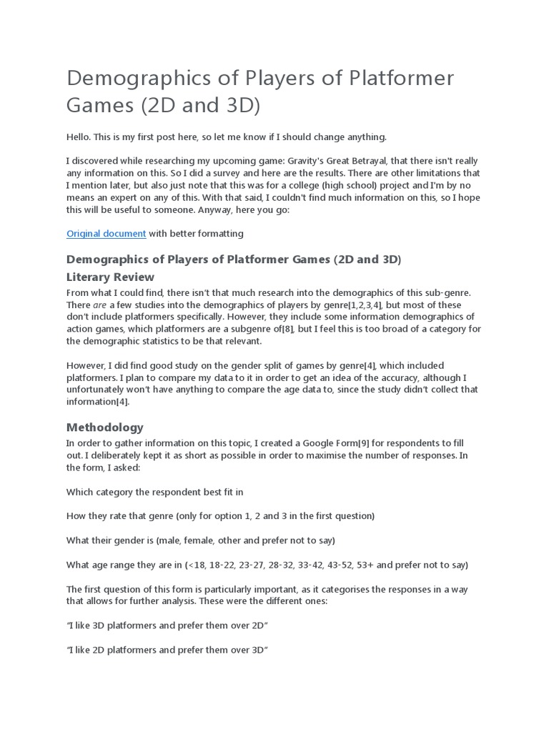 Player Demographics in Platformer Games | PDF | Demography | Genre