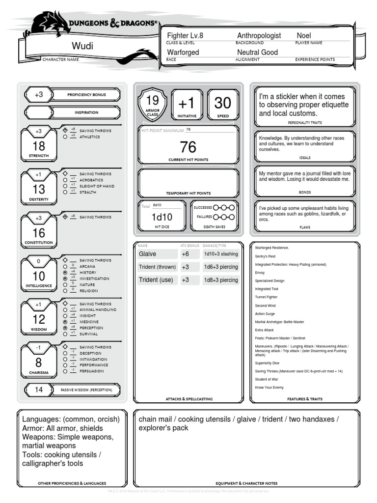 Character Sheet - Alternative - Form Fillable | PDF | Role Playing Games