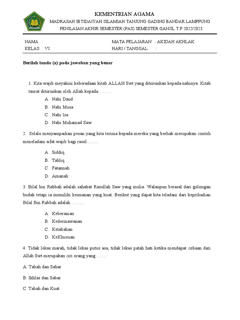 Am Akidah Akhlak | PDF | Kajian Bahasa Asing