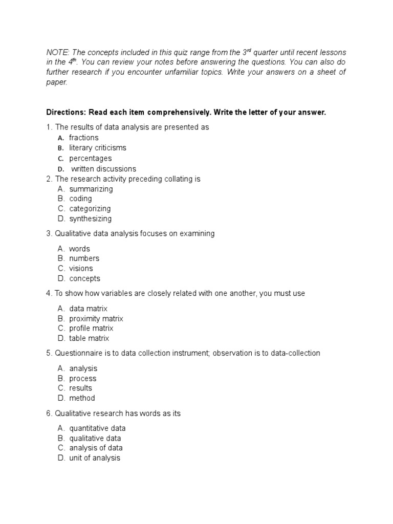 PR 1 Quiz | PDF | Analysis | Qualitative Research