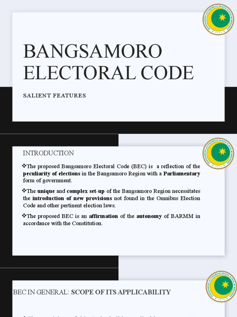 Bangsamoro Electoral Code Salient Features-2022 Version | PDF | Article ...