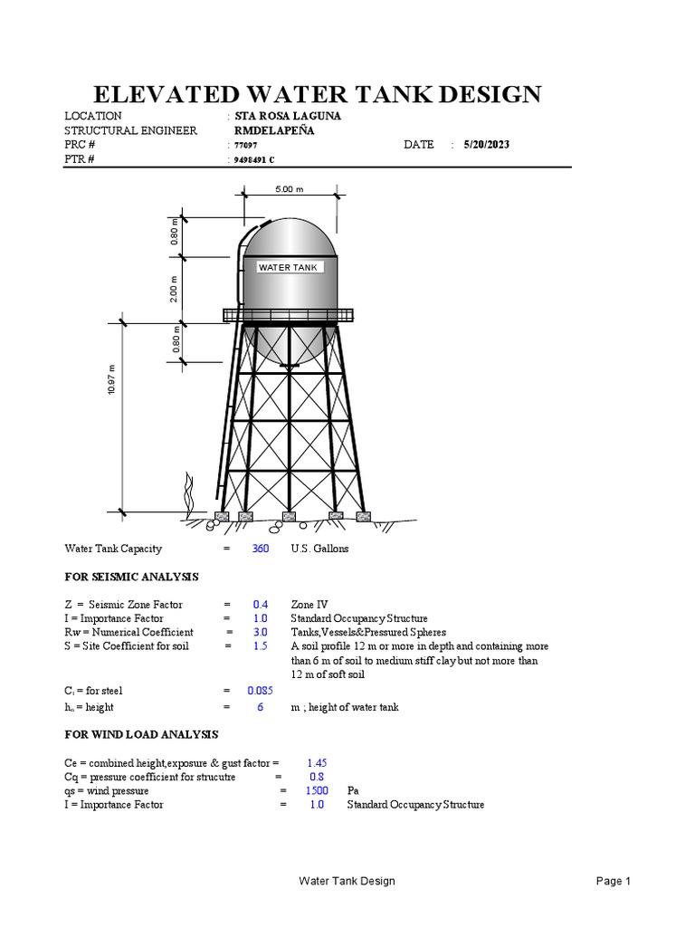 Elevated Water Tank Design Analysis | PDF | Pascal (Unit) | Bending