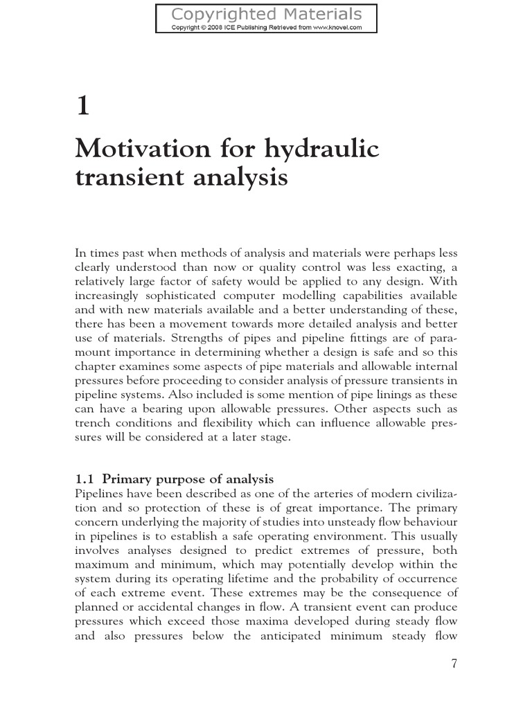 Motivation For Hydraulic Transient Analysis | PDF | Polyethylene | Pipe (Fluid Conveyance)