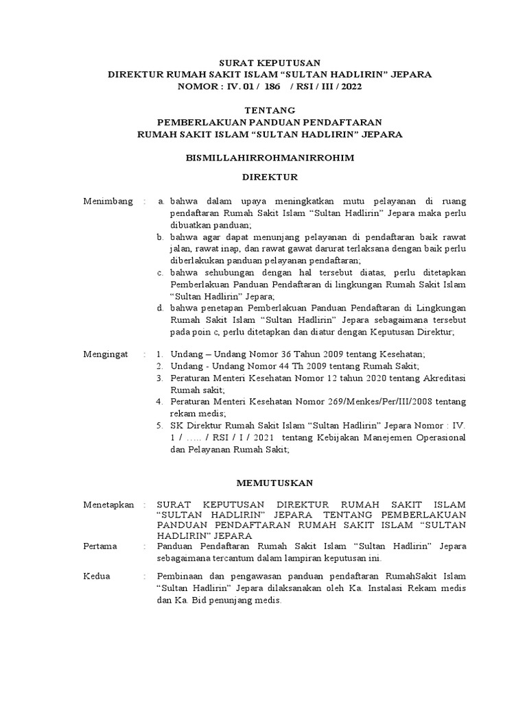 SK Pemberlakuan Panduan Pendaftaran Revisi | PDF