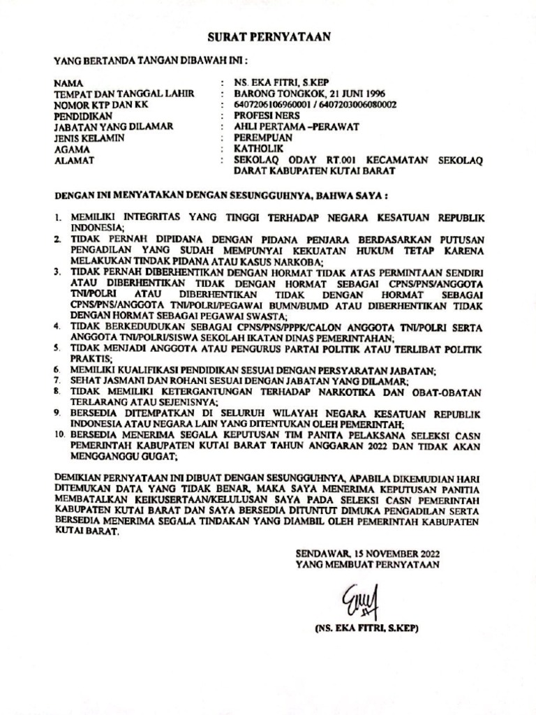 Surat Pernyataan 1 Dan 2 Scan | PDF