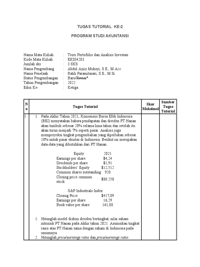TUGAS 2 Teori Portofolio Dan Analisis Investasi | PDF