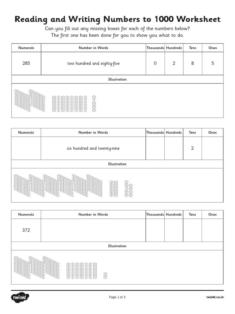 Reading and Writing Numbers To 1000 Worksheet | PDF