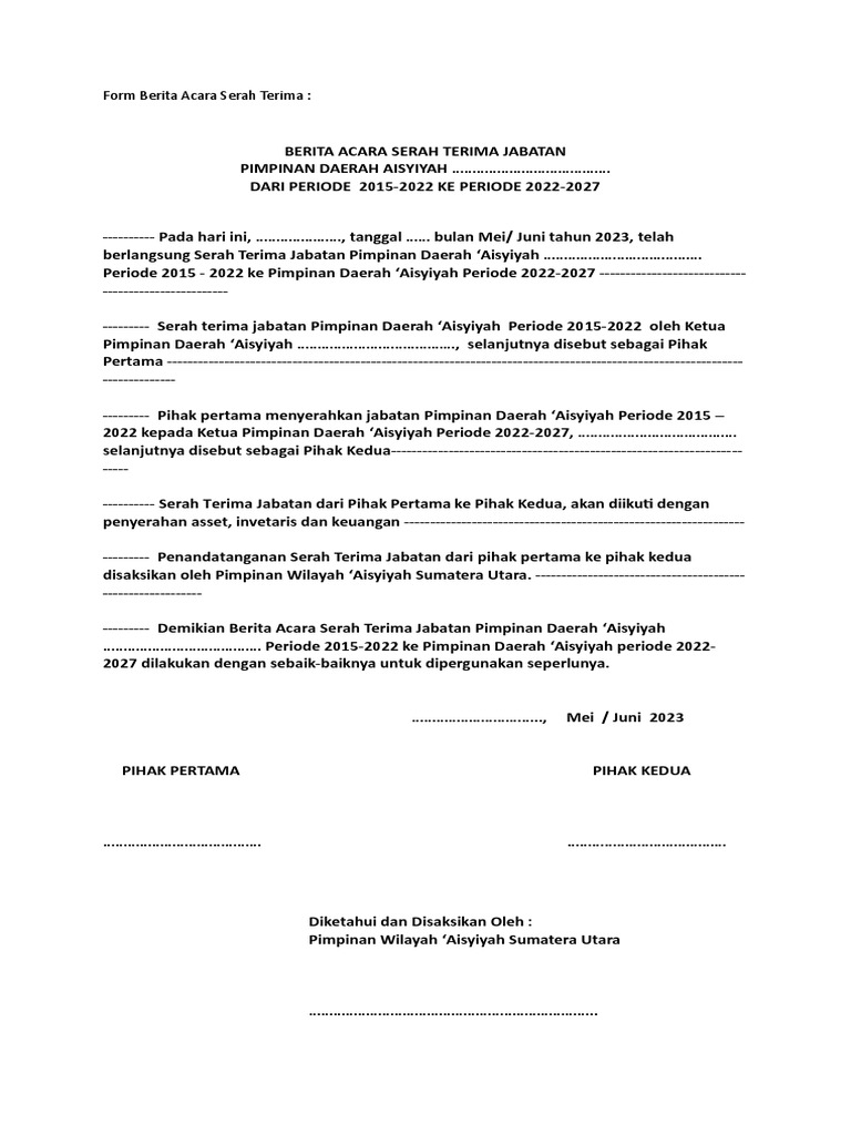 Form Berita Acara Serah Terima Jabatan | PDF