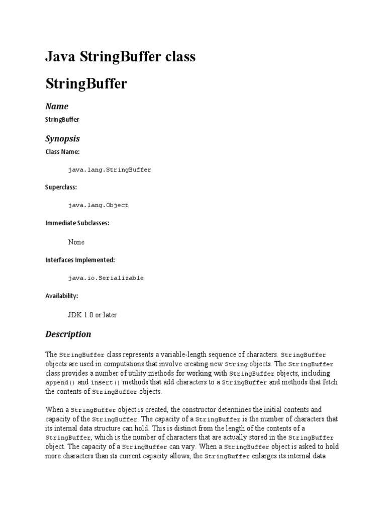Java Stringbuffer Class Pdf String Computer Science Method Computer Programming