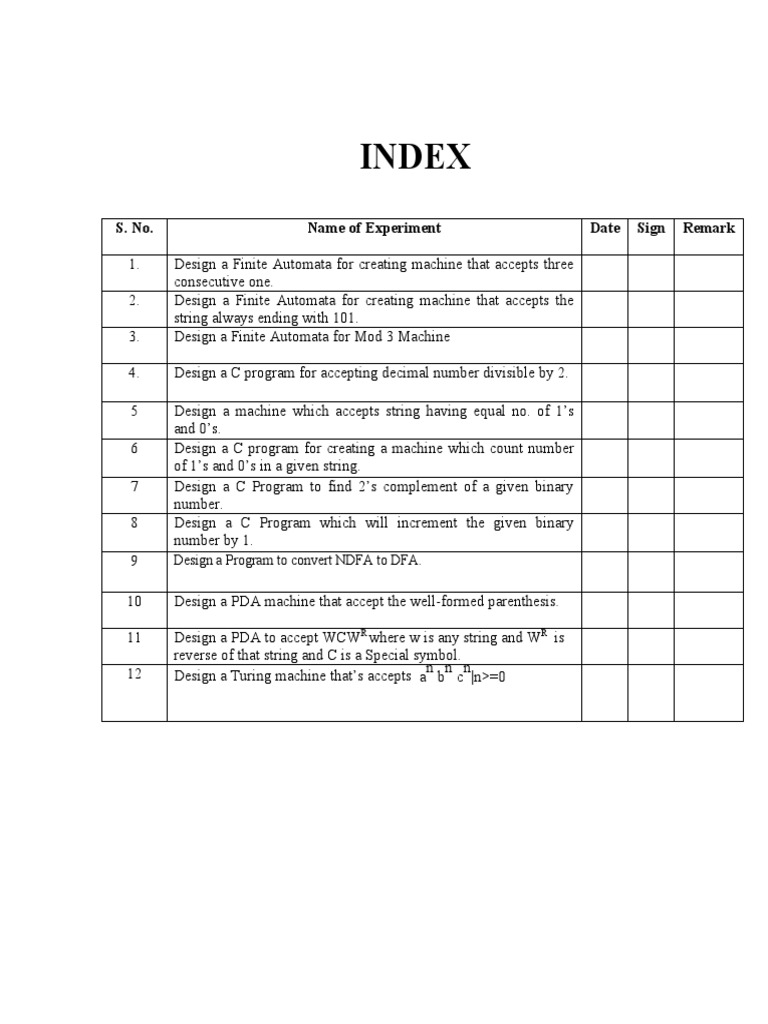 CS 501 TOC Lab Manual | PDF | Division (Mathematics) | Formal Methods