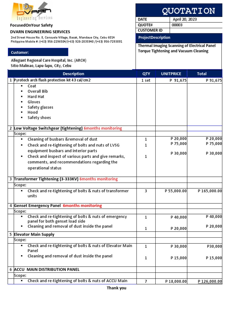 Electrical Maintenance Quotation Summary | PDF | Electric Power ...