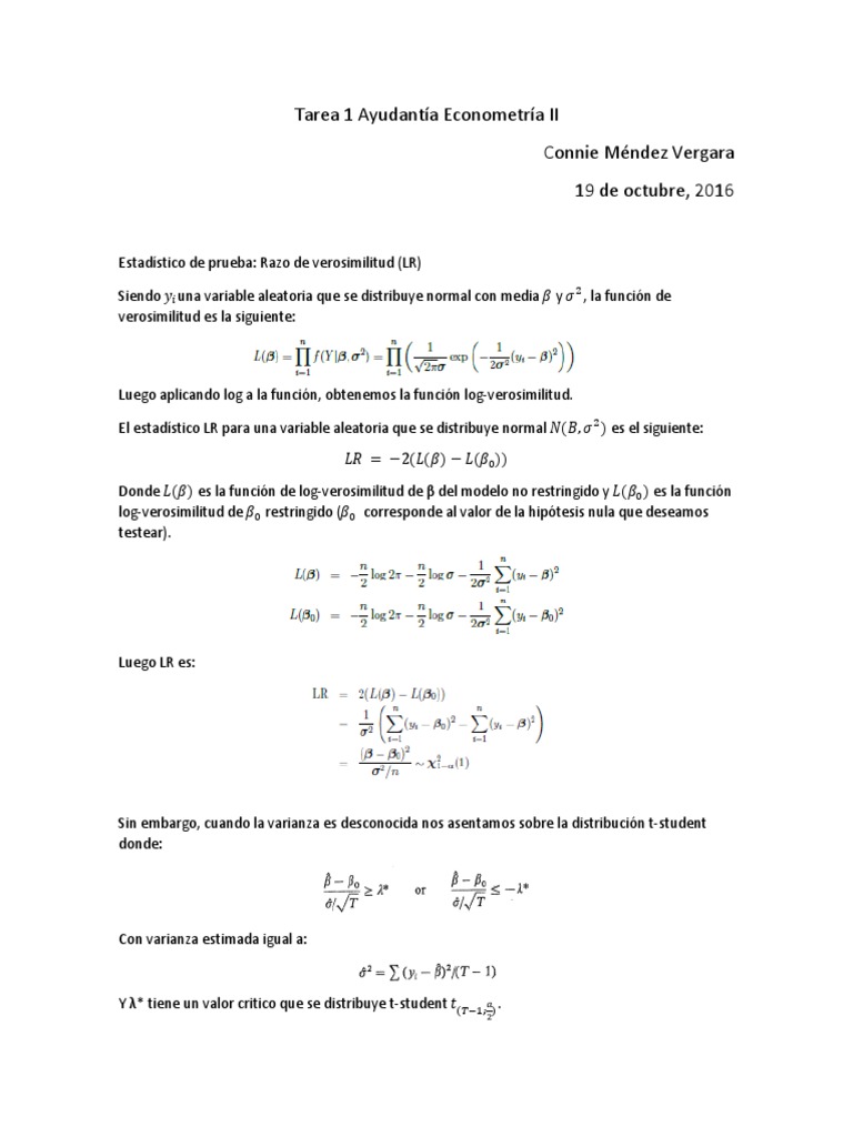 Tarea 1 Ayudantia Econometria II | PDF | Econometría | Estadística
