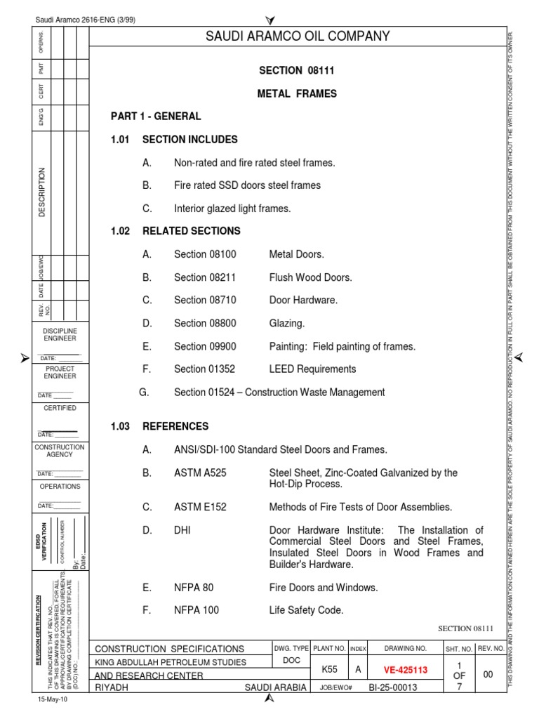 Saudi Aramco Oil Company: SECTION 08111 Metal Frames Part 1 - General 1 ...