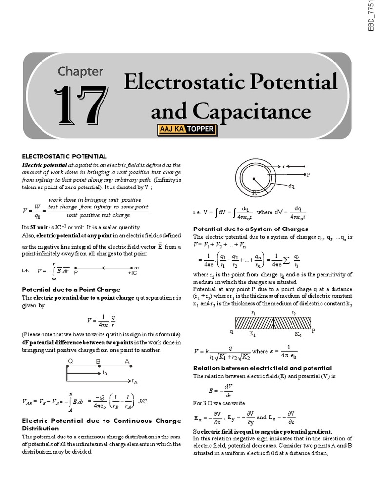 Chapter - 17 Electrostatic Potential and Capacitance | PDF | Capacitance | Capacitor