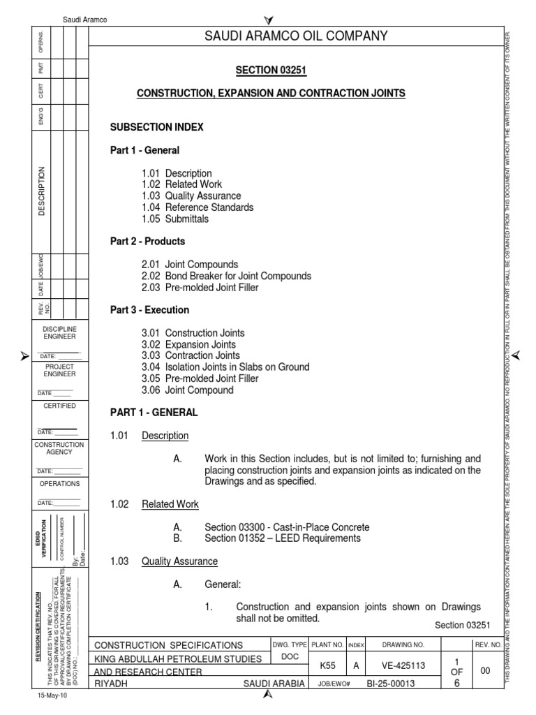 Saudi Aramco Oil Company: SECTION 03251 Construction, Expansion and ...