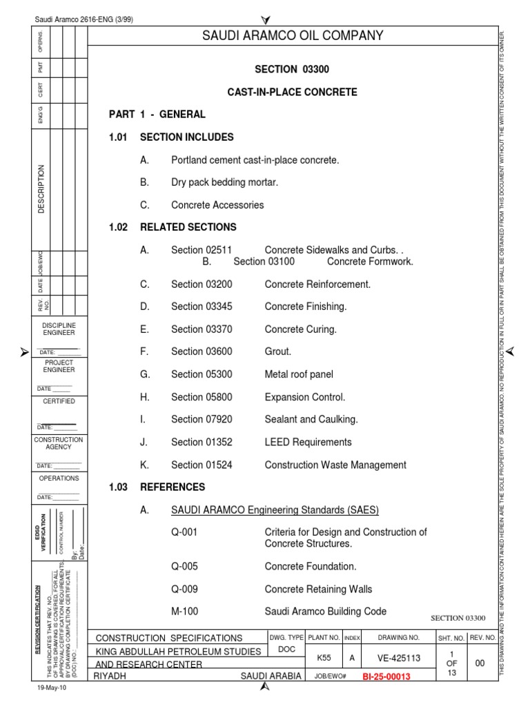 Saudi Aramco Oil Company: SECTION 03300 Cast-In-Place Concrete Part 1 ...