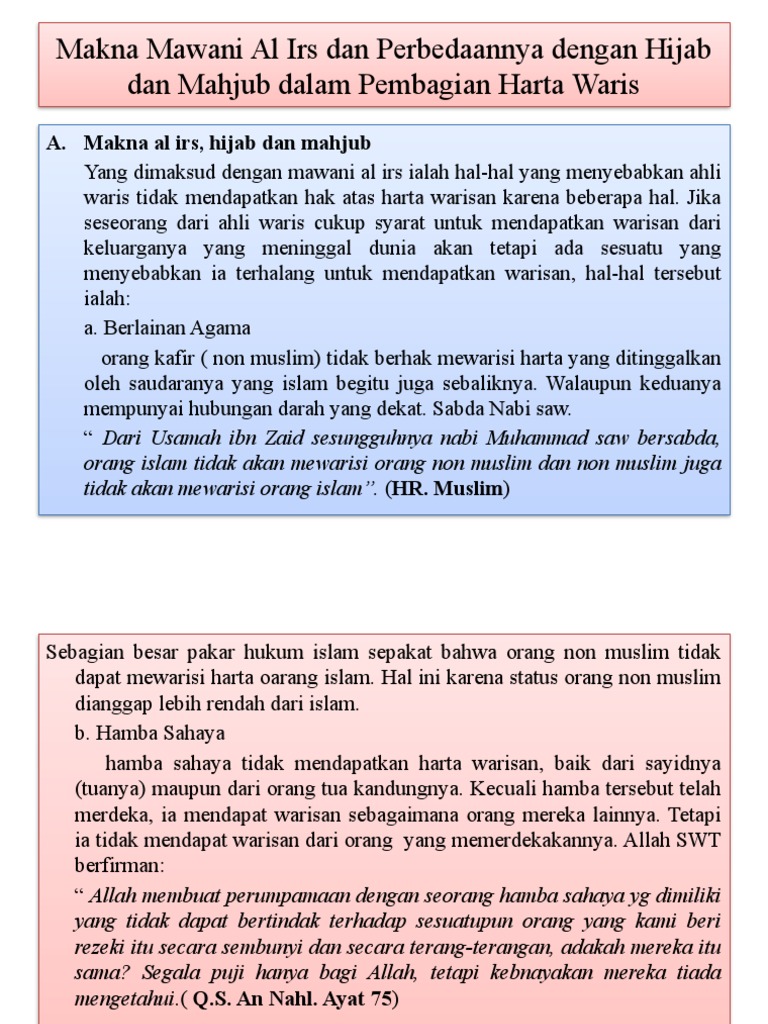 Makna Mawani Al Irs Dan Perbedaannya Dengan Hijab | PDF