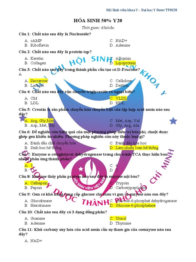 Hóa sinh y20 cuối kì | PDF