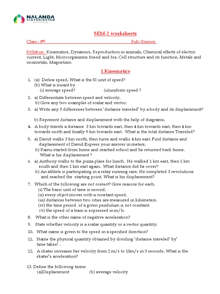 Science Sa-2 Worksheet | Download Free PDF | Velocity | Speed