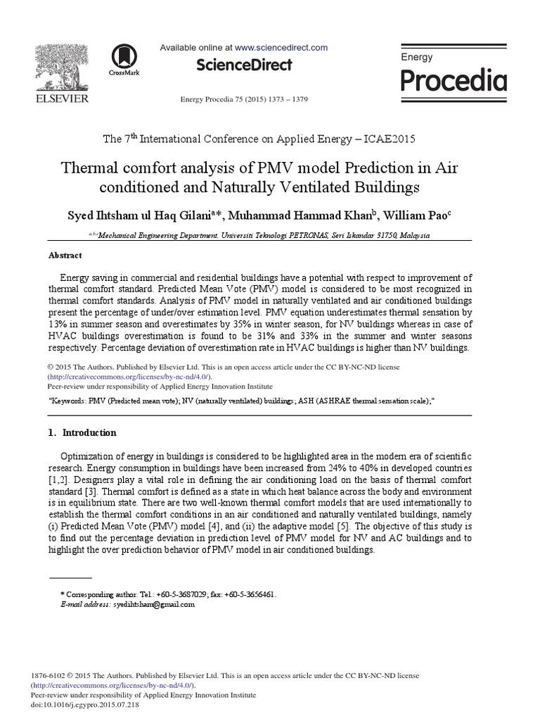 Thermal Comfort Analysis of PMV Model Prediction in Air | PDF ...