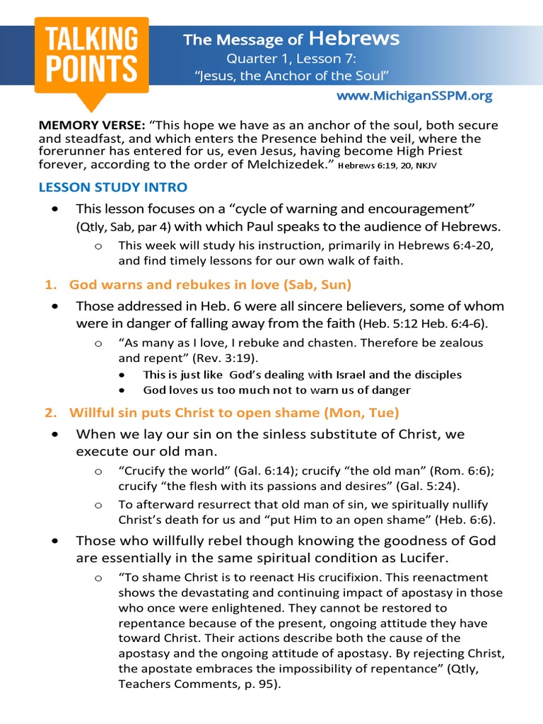 Q1L7 Outline | PDF | Jesus | Epistle To The Hebrews