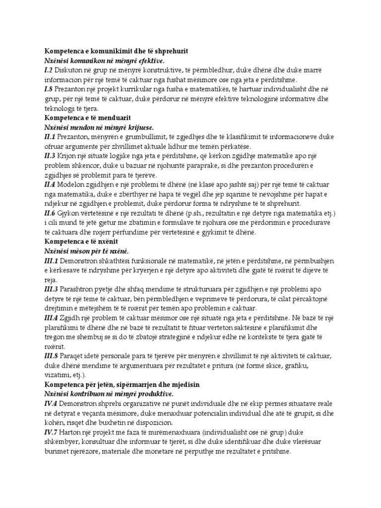 1a. Kompetencat Kyçe | PDF