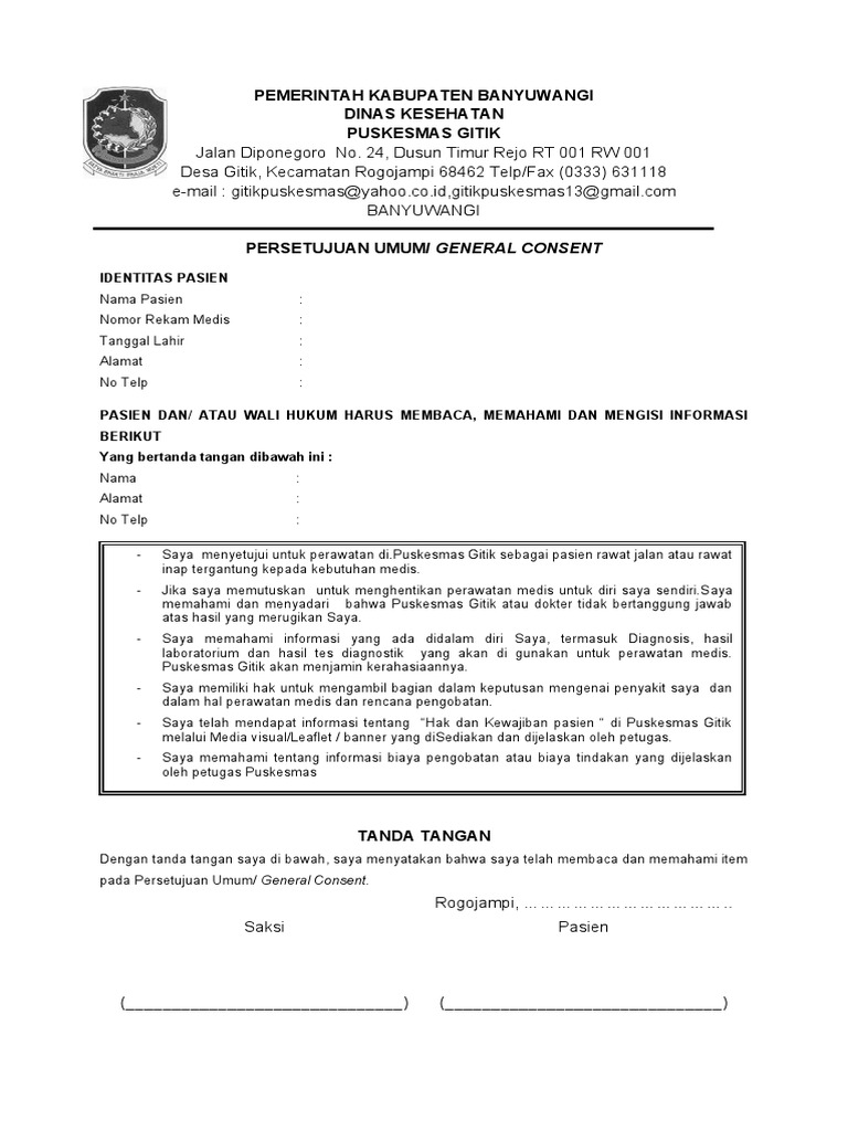 General Consent Puskesmas Gitik | PDF