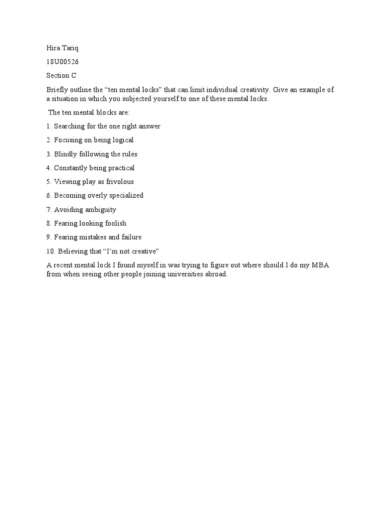 Mental Lock Assignment | PDF