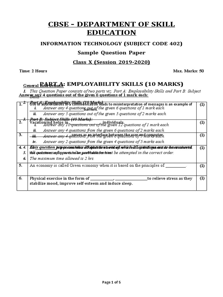Class 10 IT Question Paper 402 | PDF | Table (Database) | Databases
