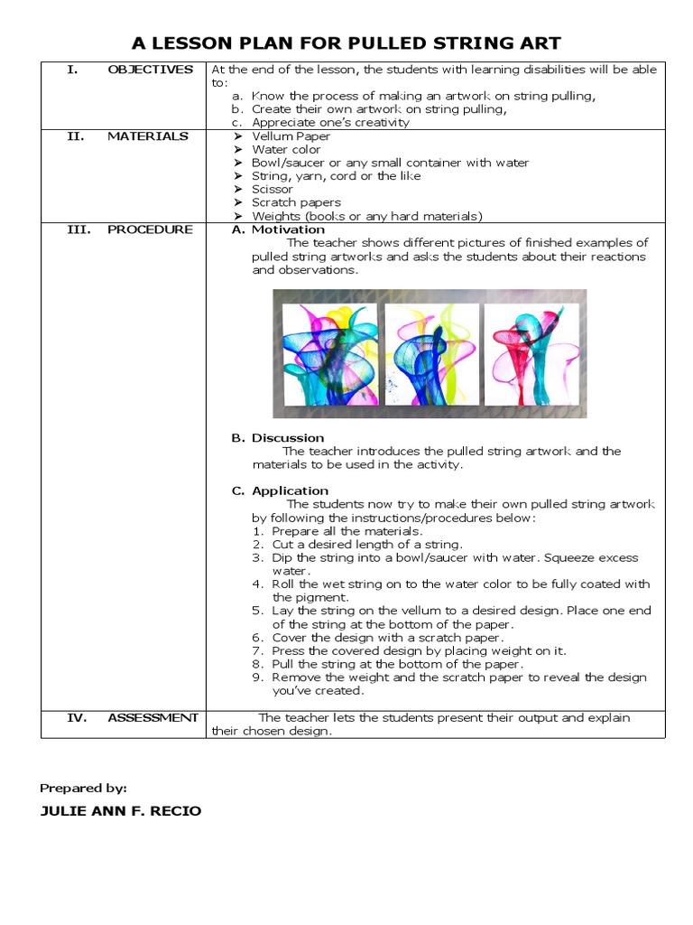 Lesson Plan in Pulled String Art | PDF | Lesson Plan | Cognitive Science